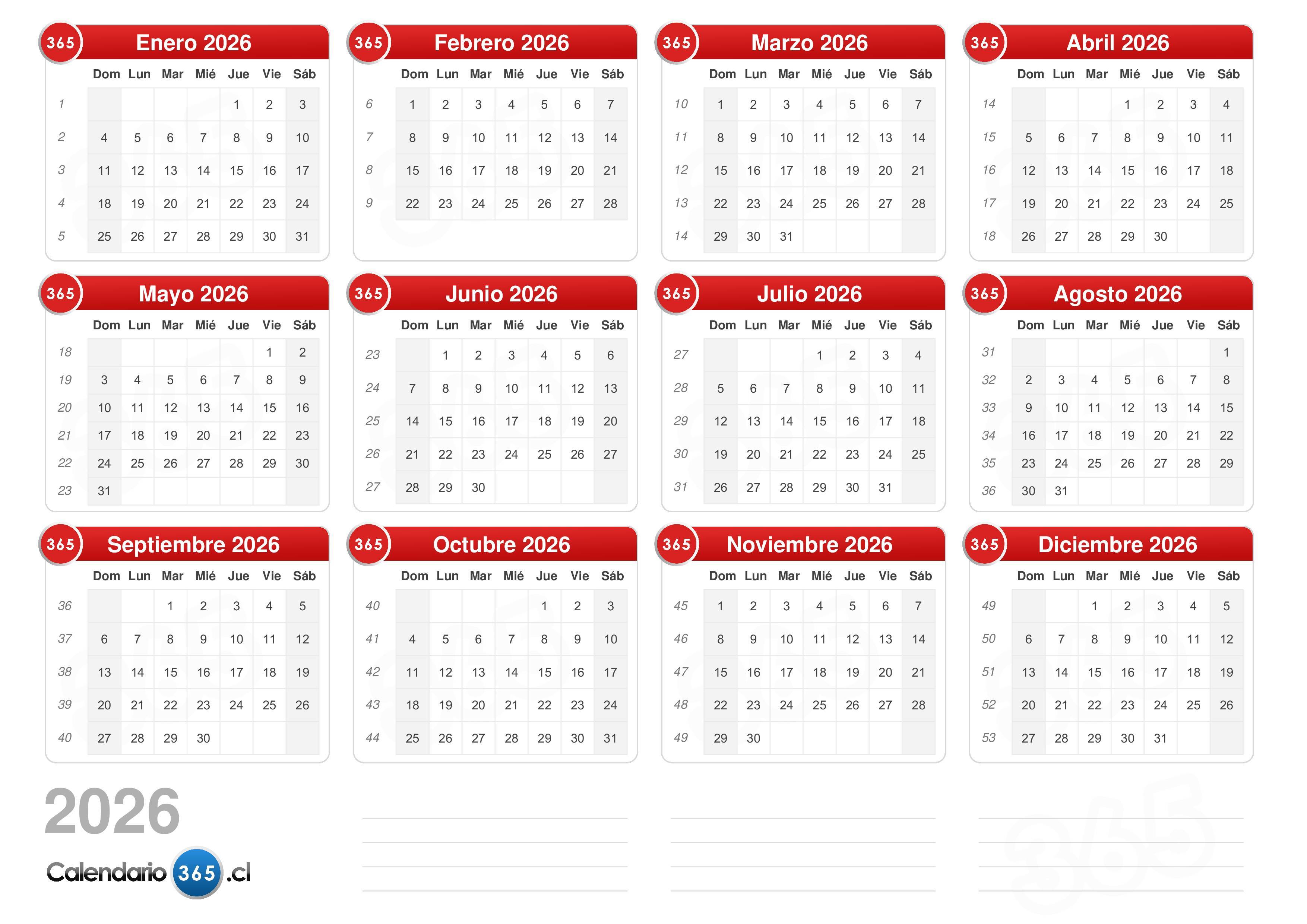 Calendario 2026 Con Numero Empieza Calendario 2026 Con Numero Empieza
